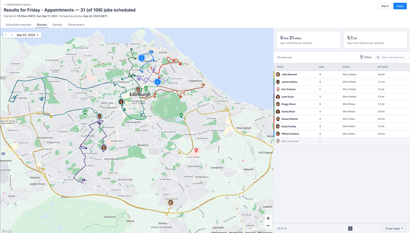 Optimization results | Skedulo Documentation
